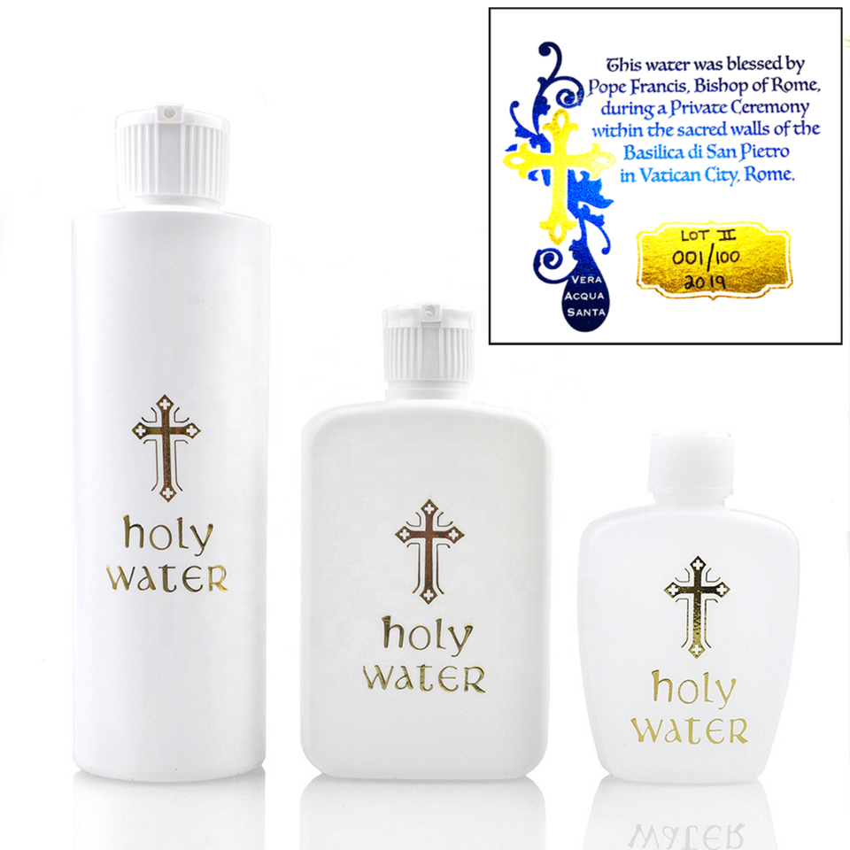Holy Water CHOOSE YOUR STYLE Font Large Blessed by Pope Authentic Hand ...