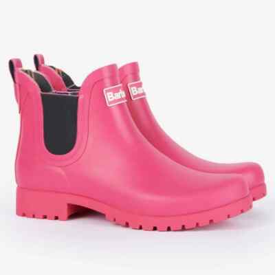 BARBOUR Wilton Womens Chelsea Rain Boot In Pink Dahlia Size 7 | eBay