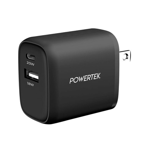 New! Powertek Dual Port Wall Charger: USB-C 20W PD and USB-A 18W | eBay