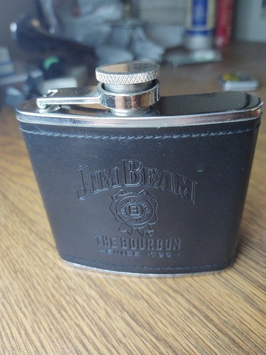 Jim Beam Flask Black Faux Leather Stainless Steel 5oz Pre-Owned | eBay