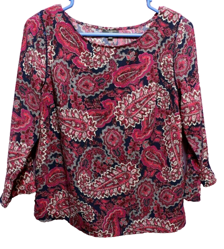 Talbots ♈Woman's Printed side zip Top w/peek a boo seams size Sp~navy ...