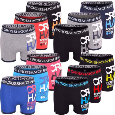 3 Pack Mens Crosshatch Designer Boxer Shorts Boxers Underwear Trunks ...