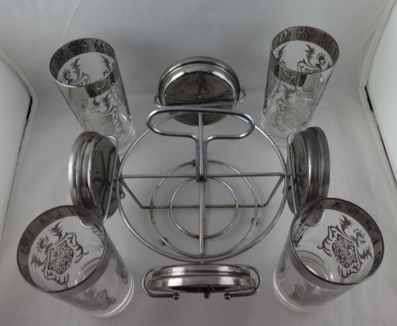 Kimiko Highball Drink Glasses Set, Silver Gilt Band Glassware, Coasters ...