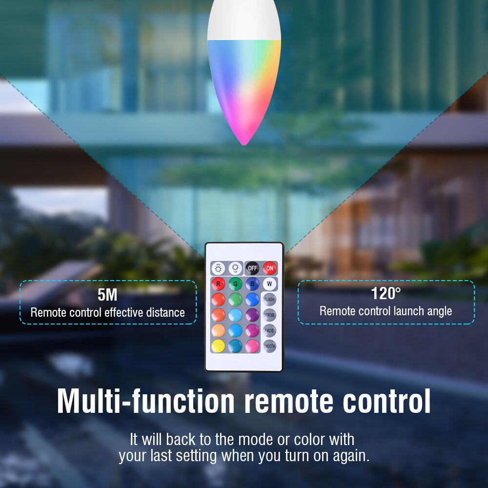 3W E12 RGB Remote Control Candelabra LED Bulb Color Changing Candle ...