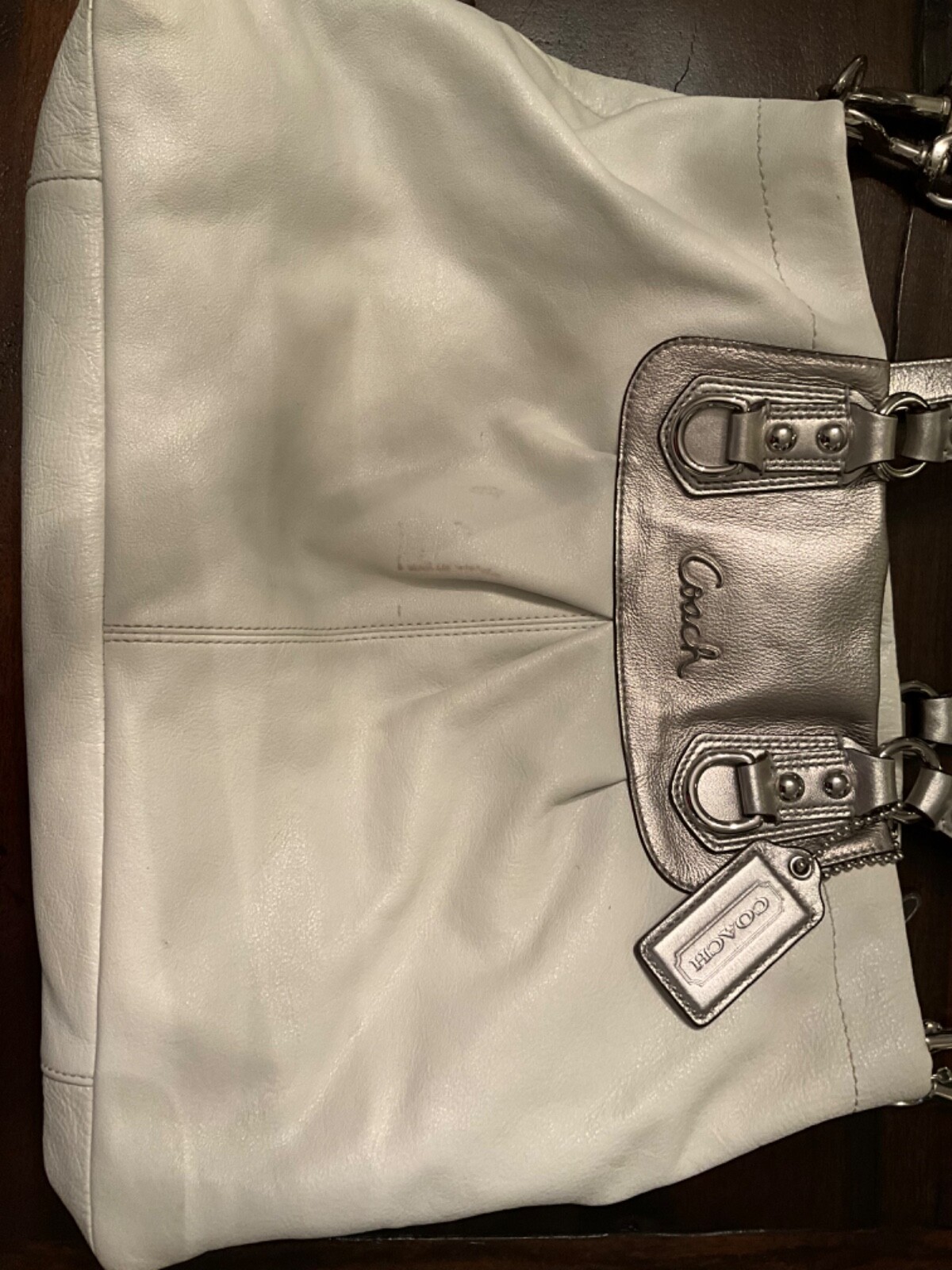 COACH Ivory and Silver Leather shoulder or crossbody … - Gem