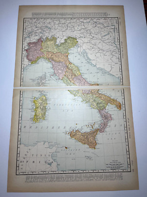 1895 / 1900 XL Map of Italy fm 1910 Rand McNally Imperial Atlas SEE ...