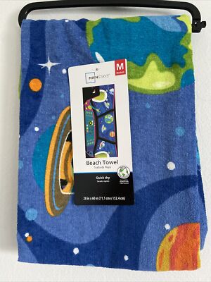 Mainstays Beach Towel 28” X 60” Blue With Multi Colored Aliens NEW | eBay