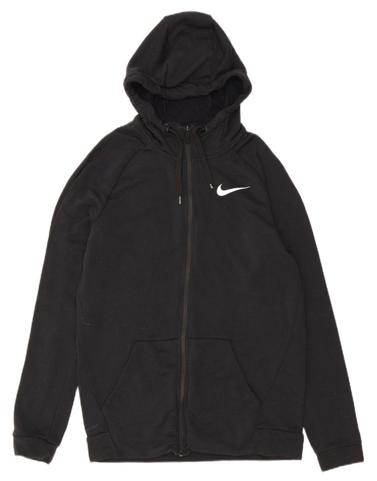 NIKE Womens Dri Fit Zip Hoodie Sweater UK 14 Medium Black Polyester ...