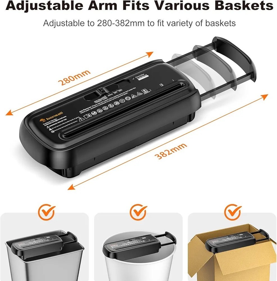 Bonsaii 6-Sheet Strip-Cut Paper Shredder for Home Use, Extendable Arm ...