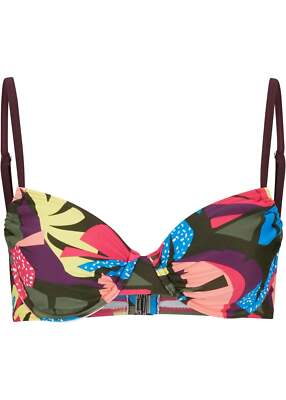 Neu Bügel Bikini Oberteil Gr. 80 Cup B Dunkelgrün Floral Schwimm-Bra ...