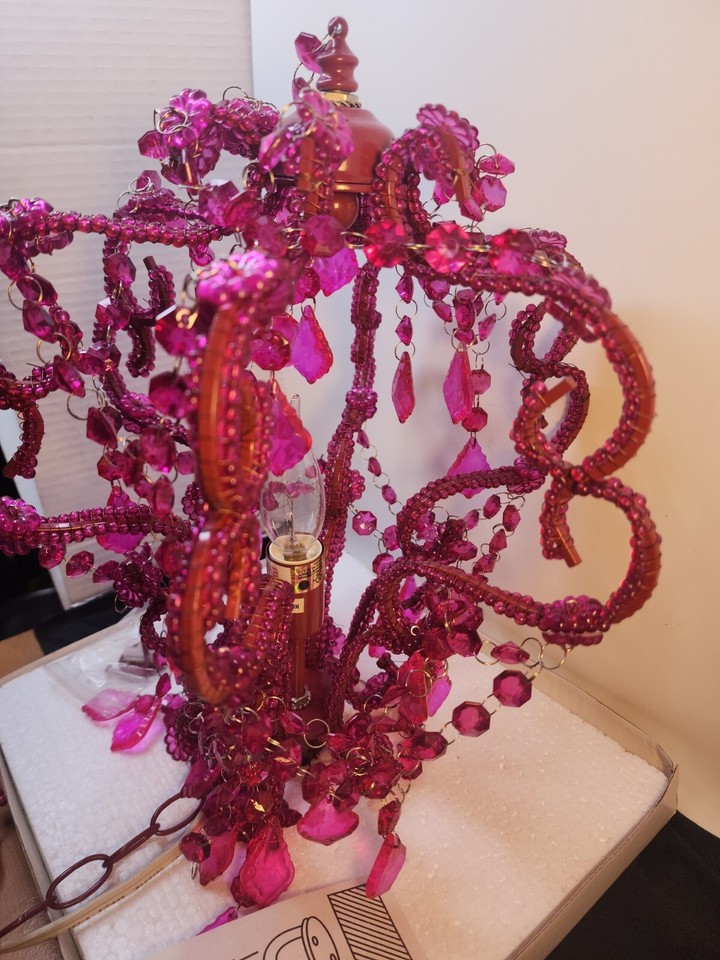 Beaded Single Light Chandelier Hot Pink FuchsiaTeardrops Prisms & Chain ...