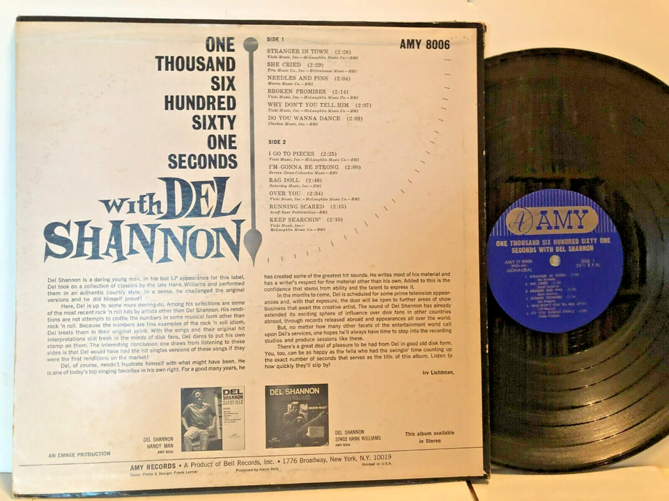 Del Shannon LP One Thousand Six Hundred Sixty One Seconds, Amy 8006 ...