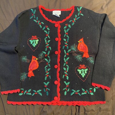 Christmas Holiday Cardinal Red Bird Sweater Size Medium | eBay