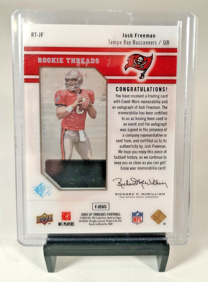 Josh Freeman 2009 Upper Deck SP Threads Auto Rookie Threads Dual Swatch ...
