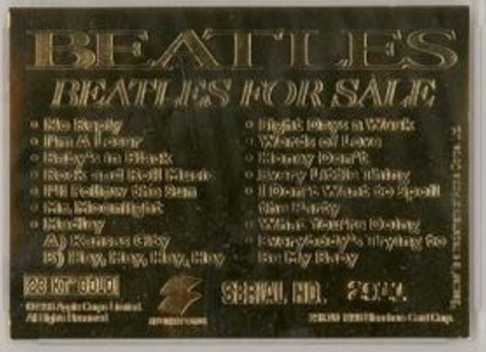 THE BEATLES 23k GOLD TRADING CARD FOR SALE ALBUM COVER LP 60s Retro ...