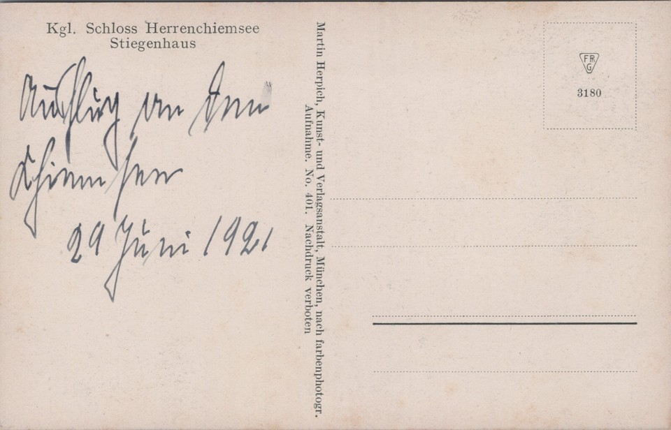 Germany Kgl Schloss Herrenchiemsee Stiegenhaus Postcard 09.13 | eBay