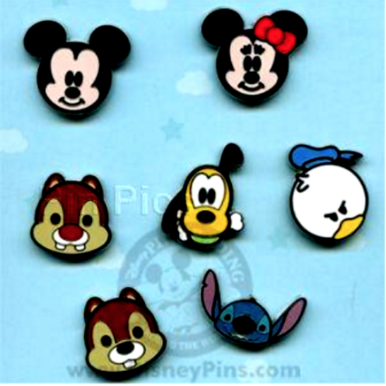 TWO Disney Pin SETS Starter Booster Cuties Chip Dale Stitch Pluto Dog ...