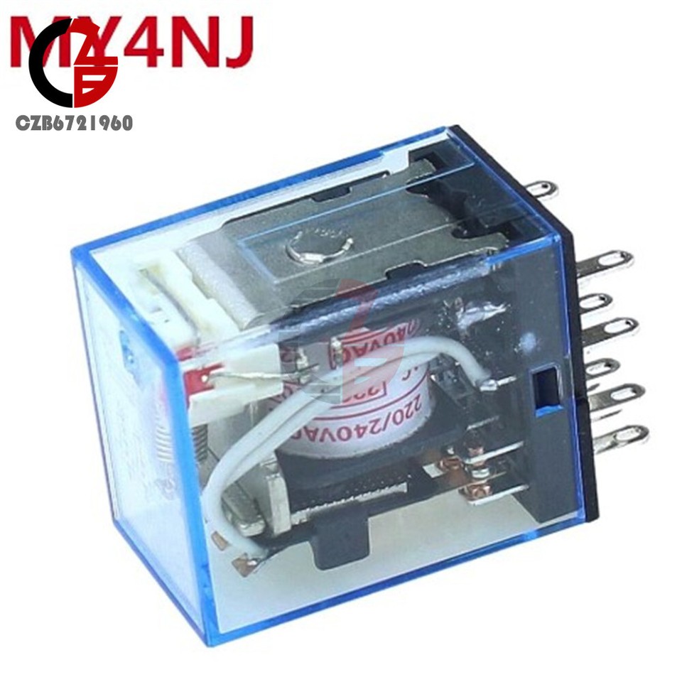 MY4NJ 12V/24V/110V/220V Coil Power Relay / DIN Rail Mounted Base 14 Pin ...