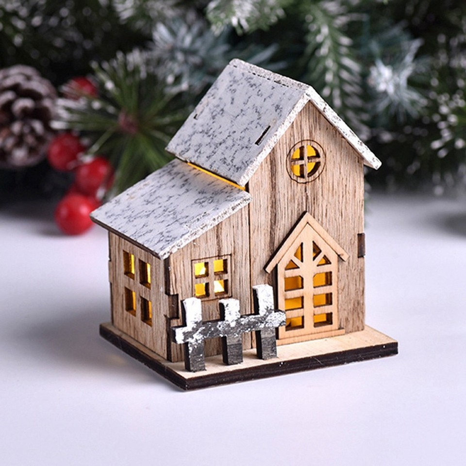 Christmas-Village House Decor Wood Rustic Decor with Light Xmas Decor ...