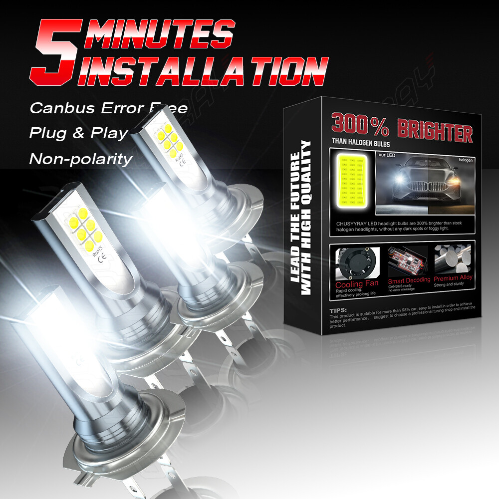 H7 H7 10000K LED Headlight Kit Combo Bulbs High Low Beam Super Bright ...
