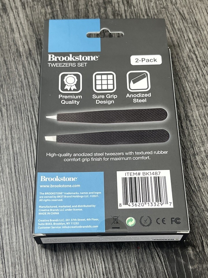 Brookstone 2-Pk Tweezer Set premium quality grooming tools stainless ...
