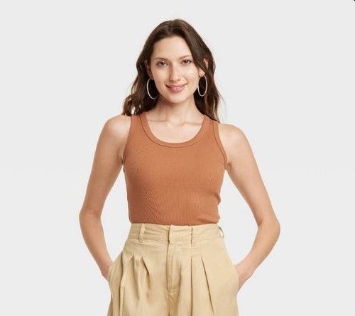 Women's' Scoop Neck Slim Fit Ribbed Shrunken Tank-Brown-XS-Universal ...