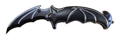 Batman Knife BAT FACE!! Spring Assisted Opening Folding Blade BLACK w ...