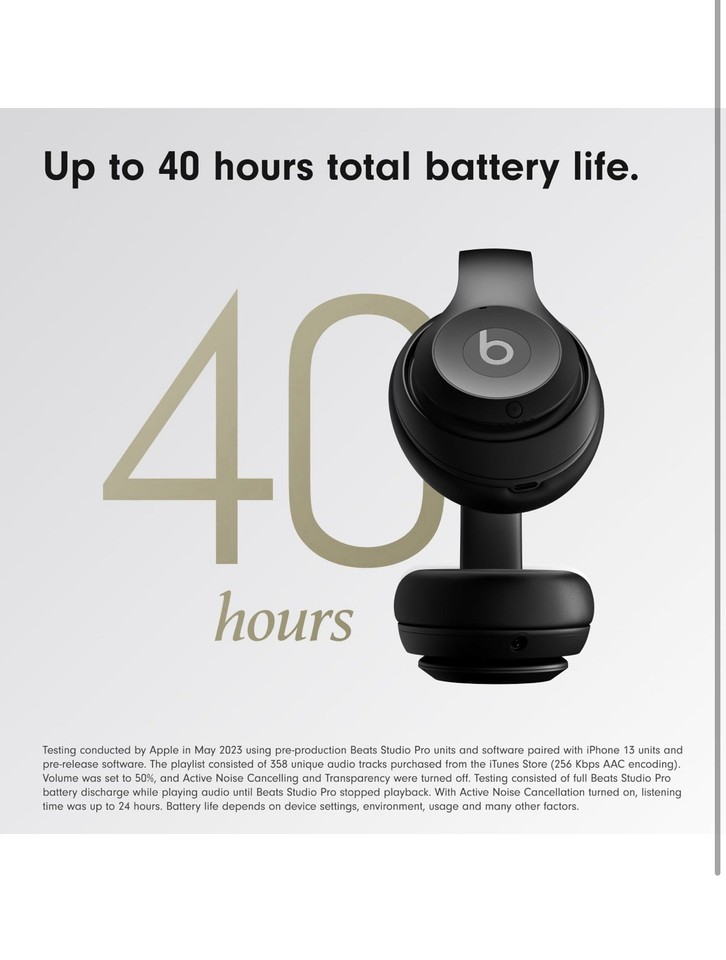 Beats Studio Pro Wireless Bluetooth Over-Ear Headphones Active Noise ...