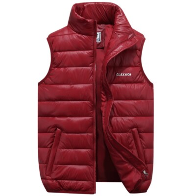 Men Puffer Waistcoat Quilted Padded Vest Winter Body Warm Sleeveless ...