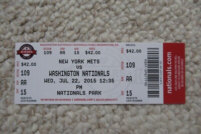 WASHINGTON NATIONALS VS NEW YORK METS 7/22/2015 FULL TICKET | eBay
