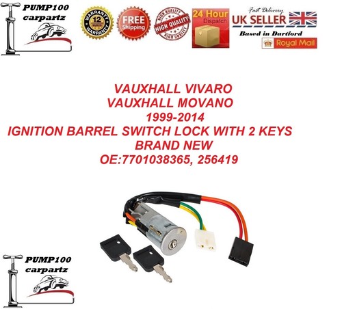 FOR VAUXHALL VIVARO / MOVANO IGNITION BARREL SWITCH LOCK WITH 2 KEYS ...