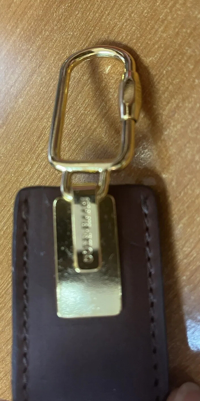 Cole Haan Two-Sided Gold Tone Carabiner Clip Key Ring Leather Key Fob ...