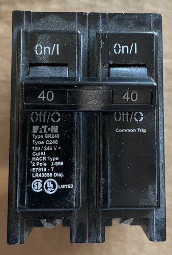 Eaton BR240 Cutler Hammer 2 Pole 40 Amp Plug On 10K AIC Circuit Breaker ...