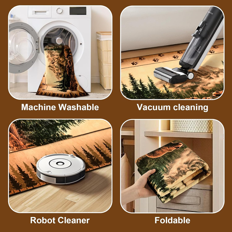 Rustic Cabin Area Rug 5X7, Farmhouse Lodge Bear Moose Deer Rug Washable ...