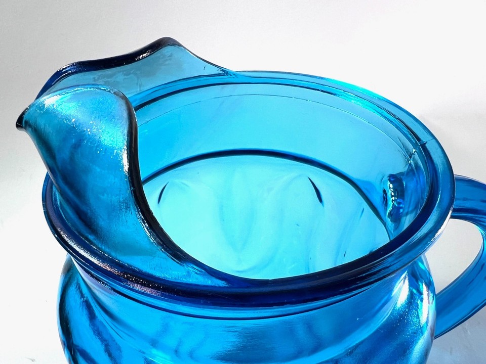 Vintage Anchor Hocking Colonial Tulip Blue Glass Pitcher With Ice Lip 9 ...