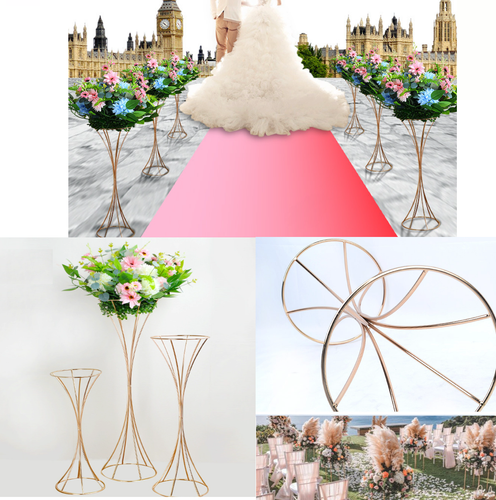 Round Gold Wedding Flower Stand Vase Column Geometric Centerpiece ...