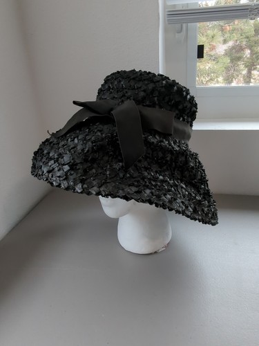 Betmar Womens Hat XS Black Rattan Wide Rim Bucket Hat Derby Church ...