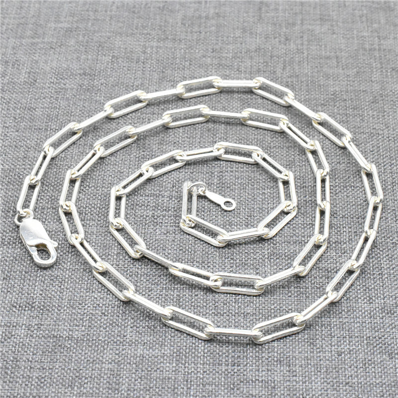 925 Sterling Silver Paper Clip Chain Rectangle Drawn Lobster Cable ...