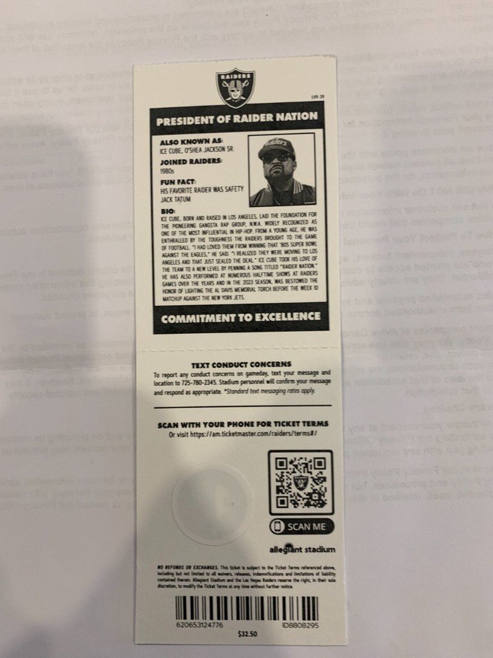 LAS VEGAS RAIDERS vs DALLAS AUGUST 17,2024, RAIDER NATION TICKET STUB ...