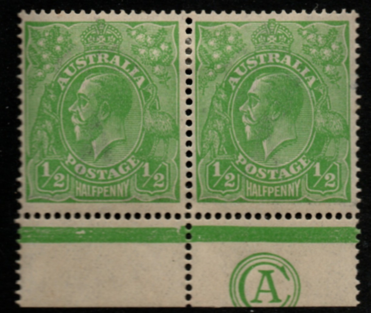 Australia Stamps KGV Single wmk 1/2d Green CA Monogram Pair ASC 63(5)za ...