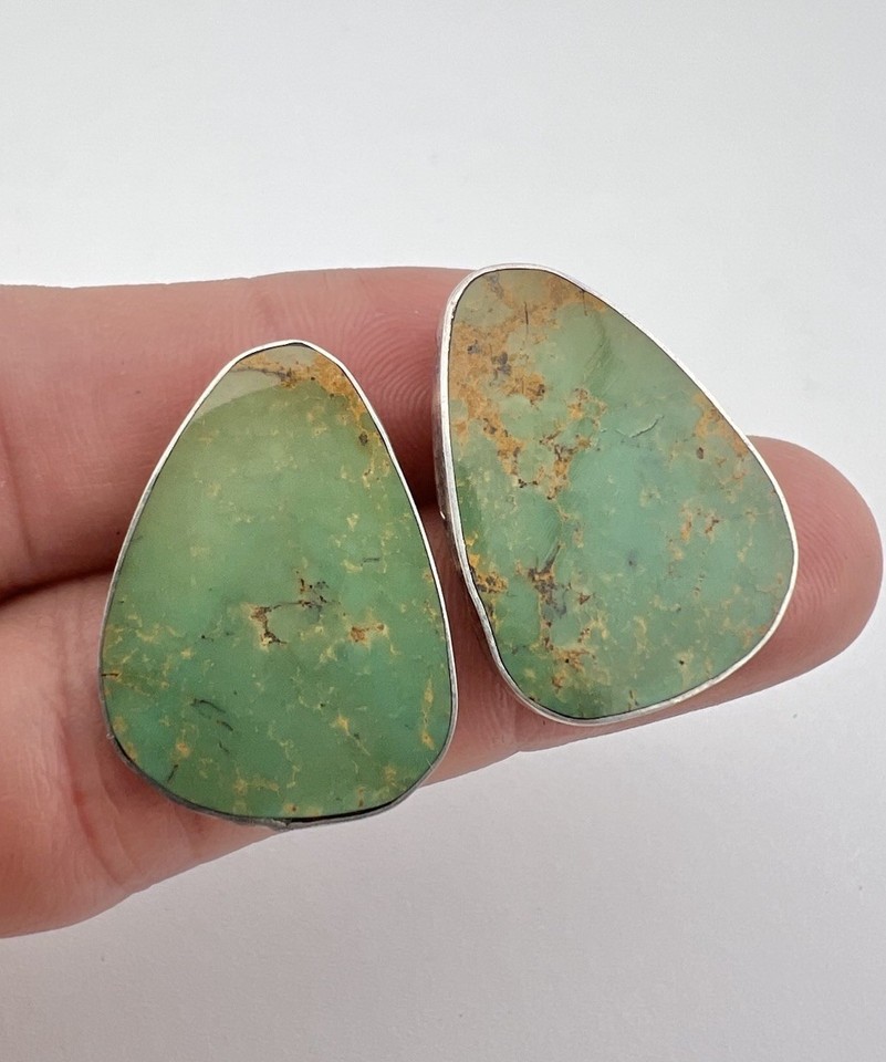 Vintage Navajo Sterling Silver Royston Turquoise Slab Post Earrings 1 1 ...