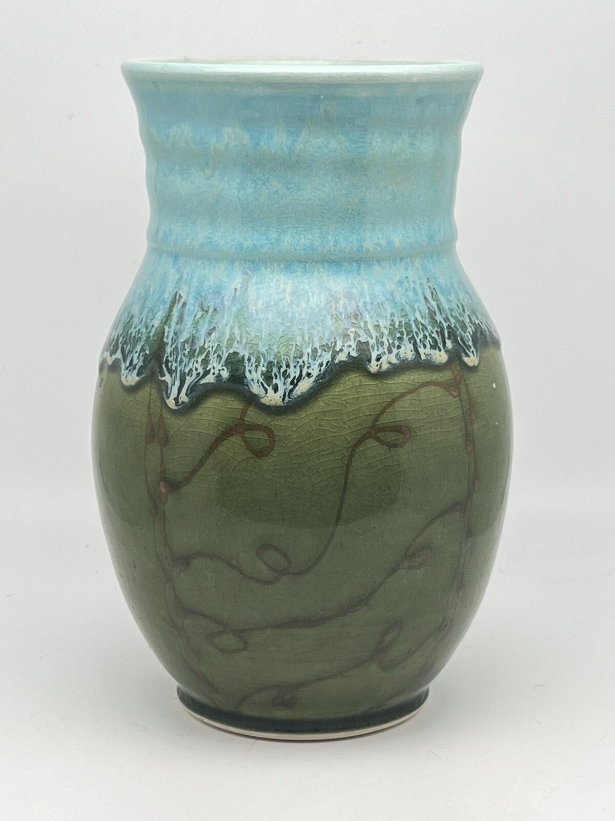 Art Pottery Vase Signed By Marissa Blue Green With Drip Glaze Hand Made ...