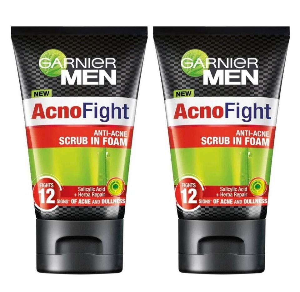 3x Garnier Men Acnofight 12in1 Anti-Acne Scrub In Foam face wash for ...