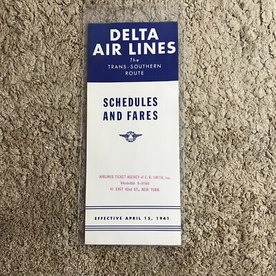 Delta Airlines Timetable Rare April 15. 1941 | eBay