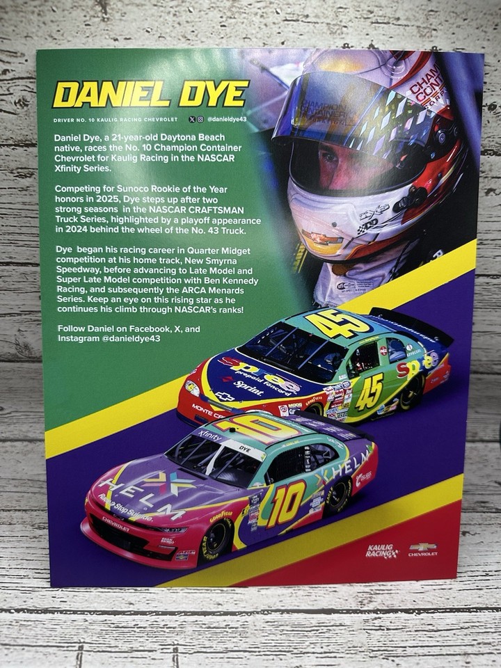 2025 Daniel Dye #10 Helm Darlington Adam Petty Throwback Hero Card | eBay