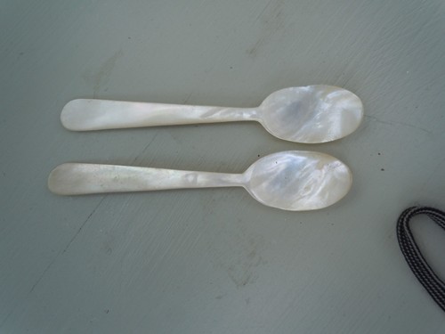 2 Mother of Pearl Natural Shell caviar/teaspoons 4.25inch / 11cm long ...