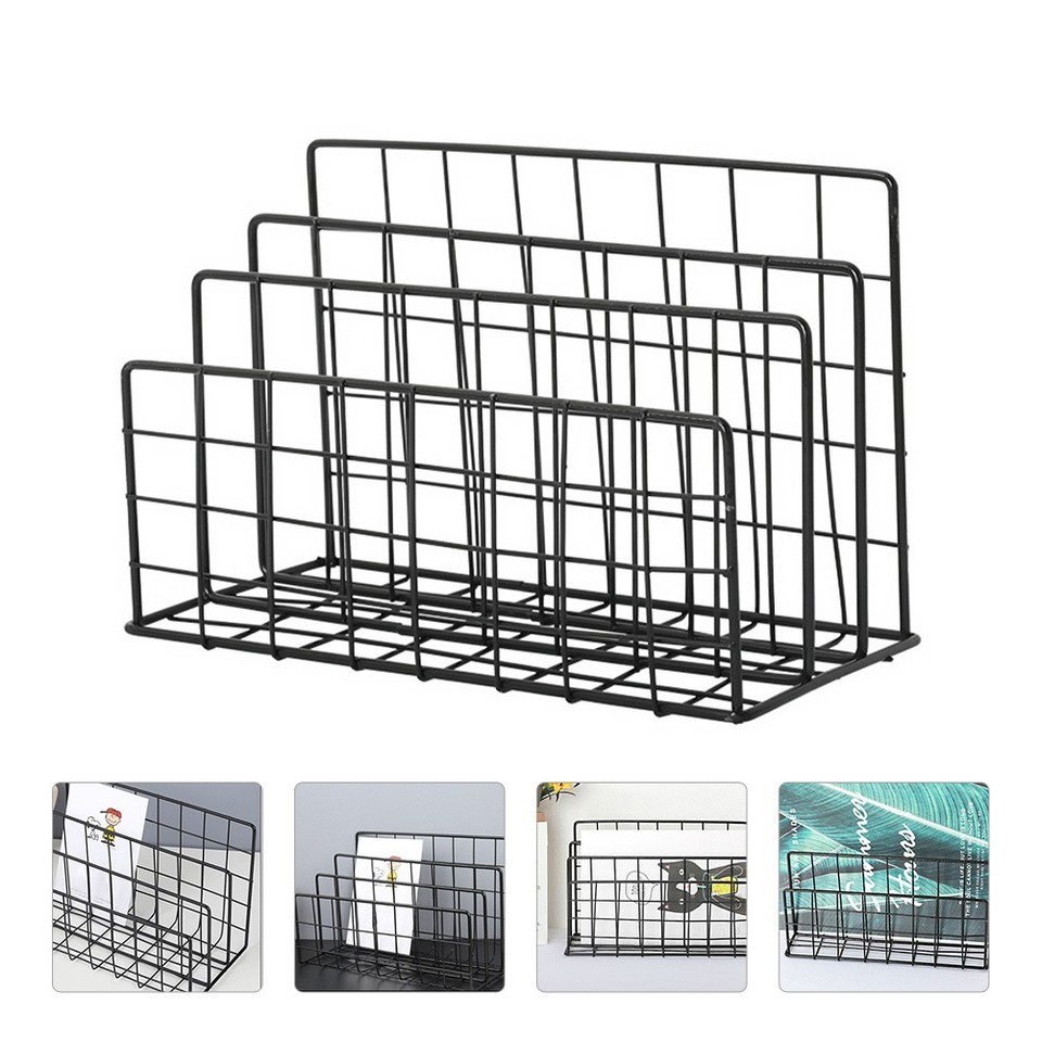 Metal Mail Organizer Desktop Storage Rack 3 Slot Book And Magazine ...