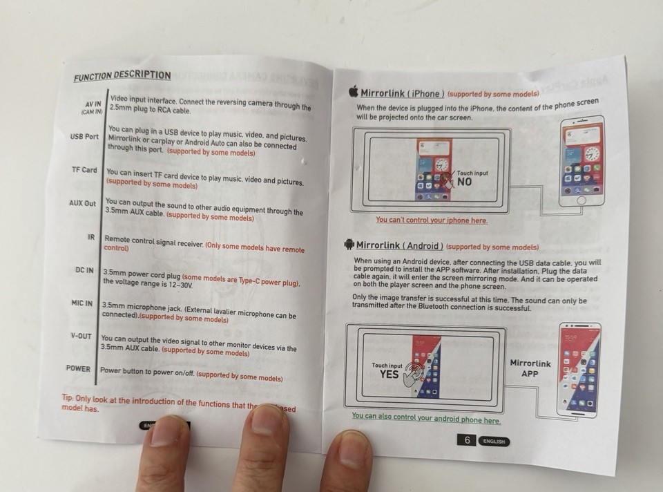 7” Portable Car Player Radio Stereo Apple CarPlay Android MirrorLink ...