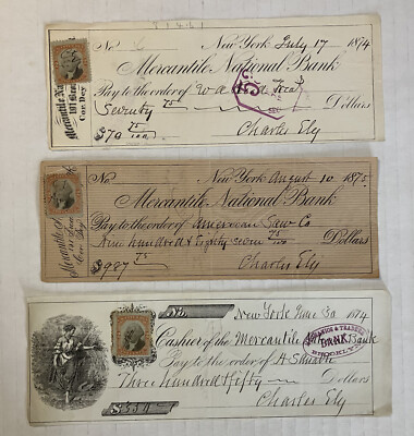 3 1874-1875 New York checks with revenues [y8735] | eBay