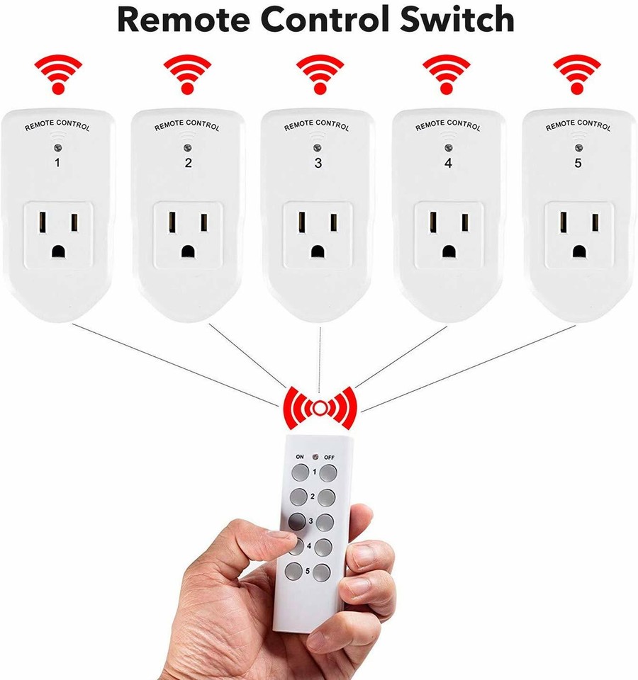 BN-LINK 5 Pack Wireless Remote Control Outlet Switch Power Plug In for ...